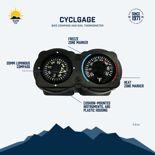 Sun Company CyclGage - Bike Compass & Thermometer for Bicycle Handlebars