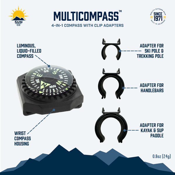 Sun Company MultiCompass - 4-in-1 Compass with Clip Adapters for Bike ...