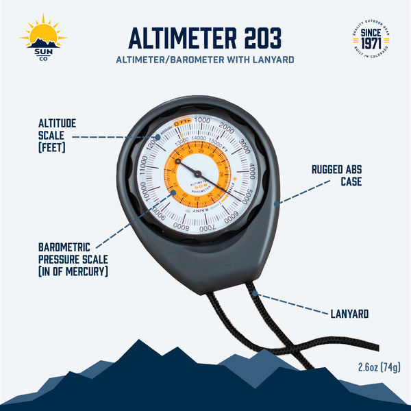 Sun Company Altimeter 203 - Altitude Gauge and Barometer with Lanyard