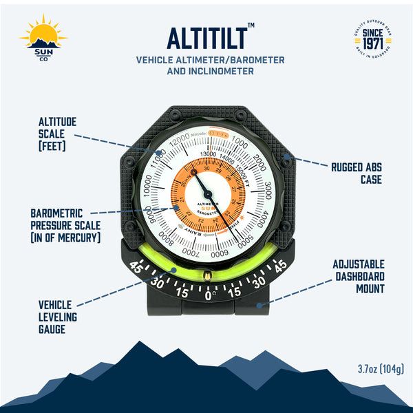 Sun Company AltiTilt - Altimeter and Level Gauge for Vehicle Dashboard